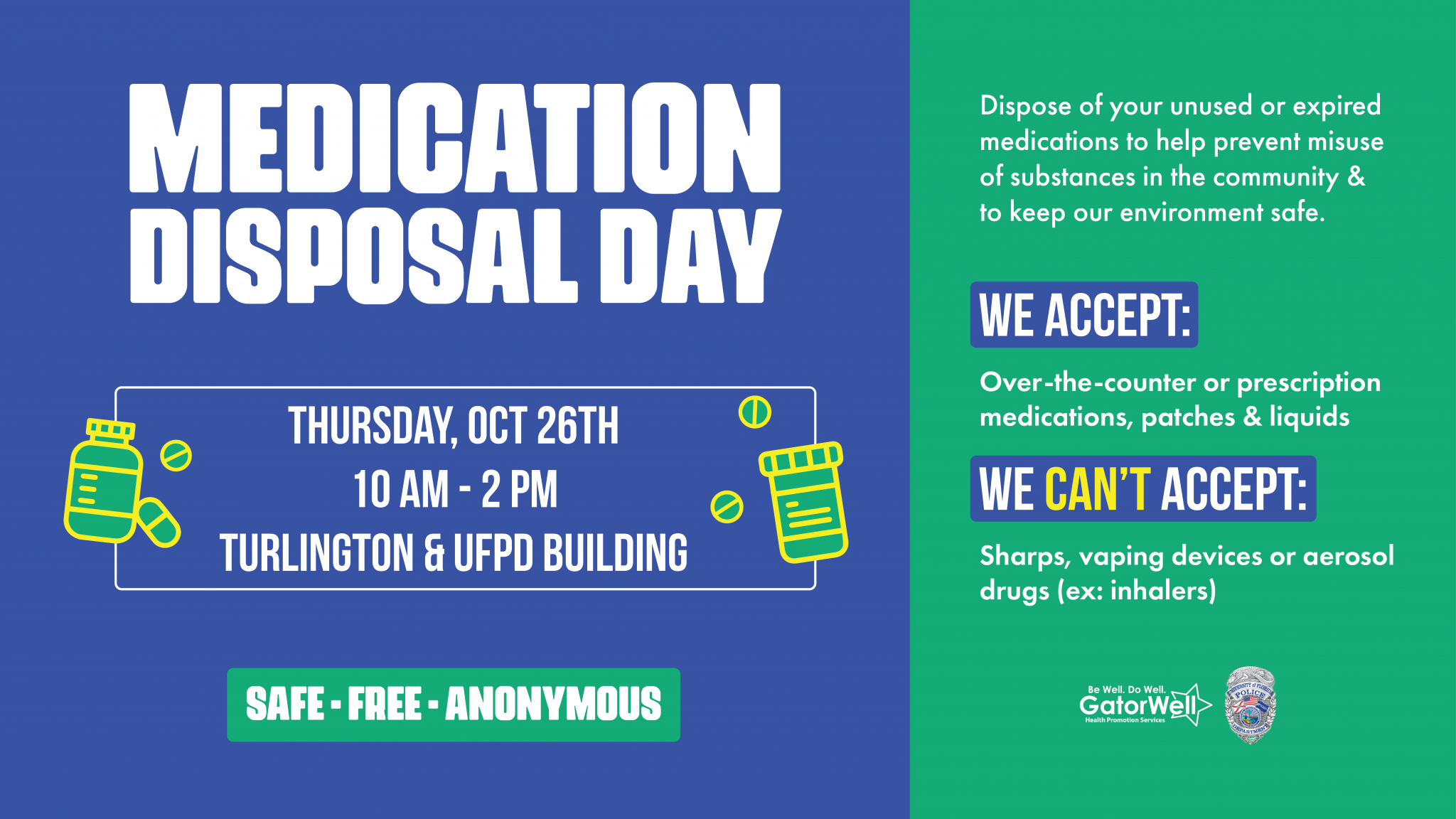 Medication Disposal Day hosted by UFPD and GatorWell – HR Calendar